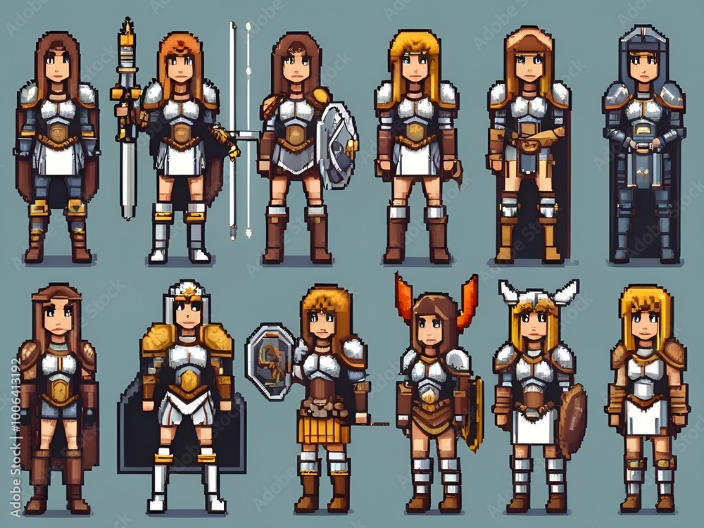 game characters Valkyrie in armor for the game pixel art 8 bit AI ...