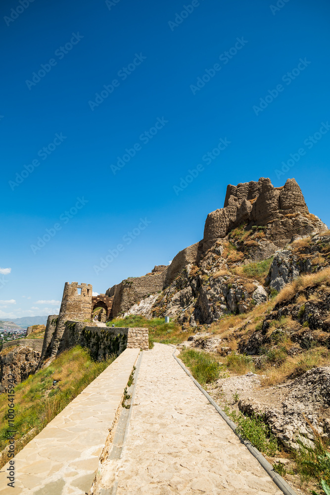Van castle, or Fortress of Van, scenery in Van, Turkey. The Fortress of ...