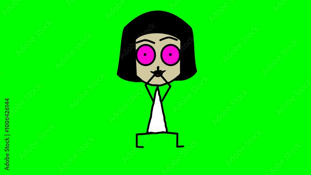 2d animated character of thin woman with thin arms and legs, whose eyes ...