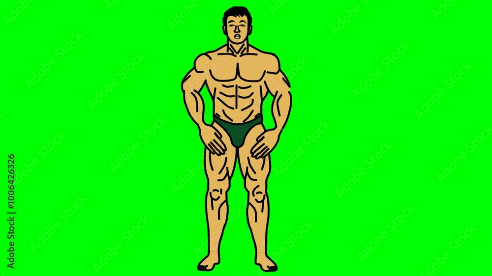 2d animated character of A wrestler or bodybuilder who is sitting and ...
