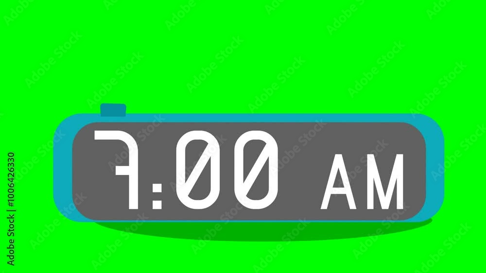 2d animated character of The clock is tuned and the alarm clock rings ...