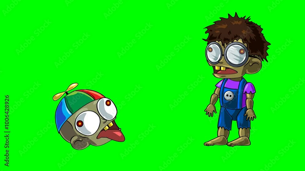 2d animated character of A zombie boy talking to a creepy and ugly ...