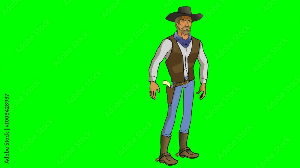 2d animated character of A man with a cowboy hat and a gun and a cowboy ...