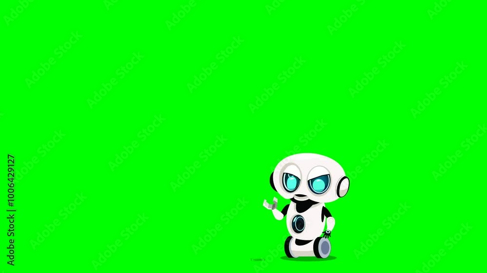 2d animated character of A white robot with electric mechanical wheels ...