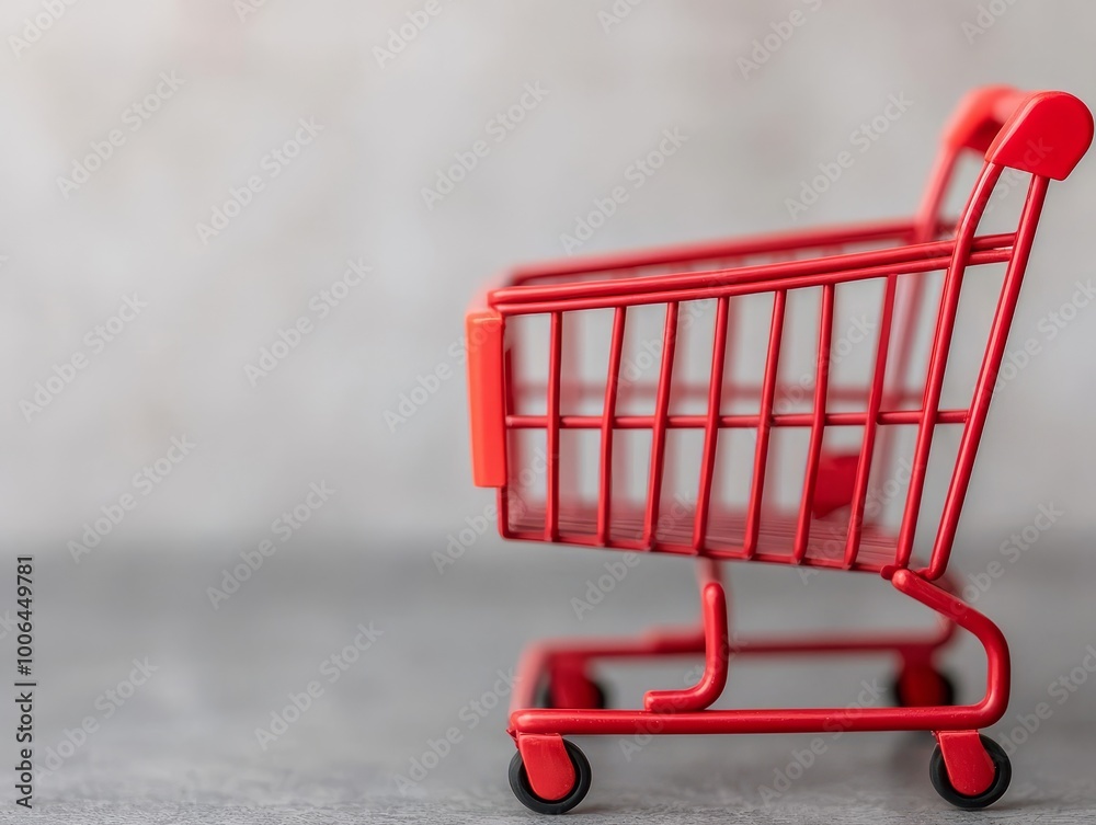 Red shopping cart on a neutral background for retail and e-commerce ...
