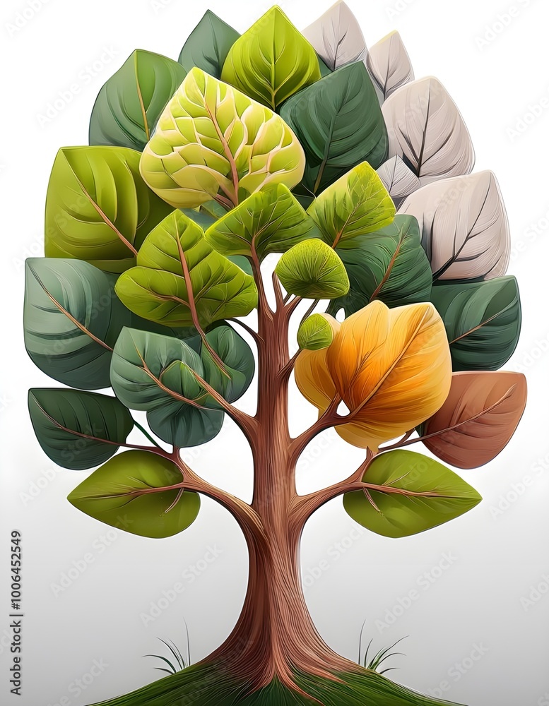 Cartoon-style Bodhi trees with smooth, rounded shapes, simplified ...