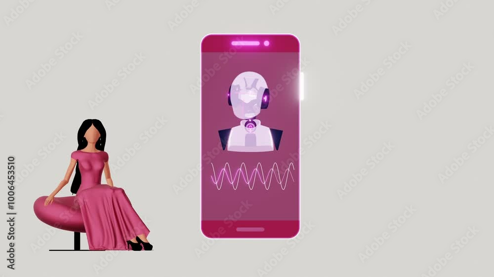 Girl in a long skirt with pink flowers. 3d animation of abstract ...