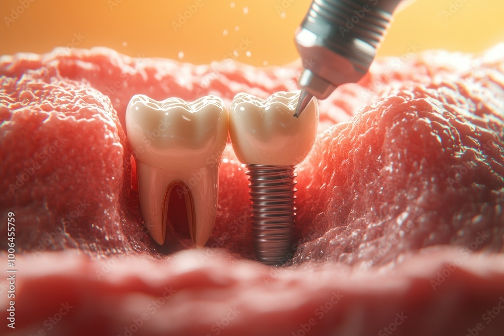 Dental Implant Surgery Close-Up View of Implant Placement in Gum Tissue ...