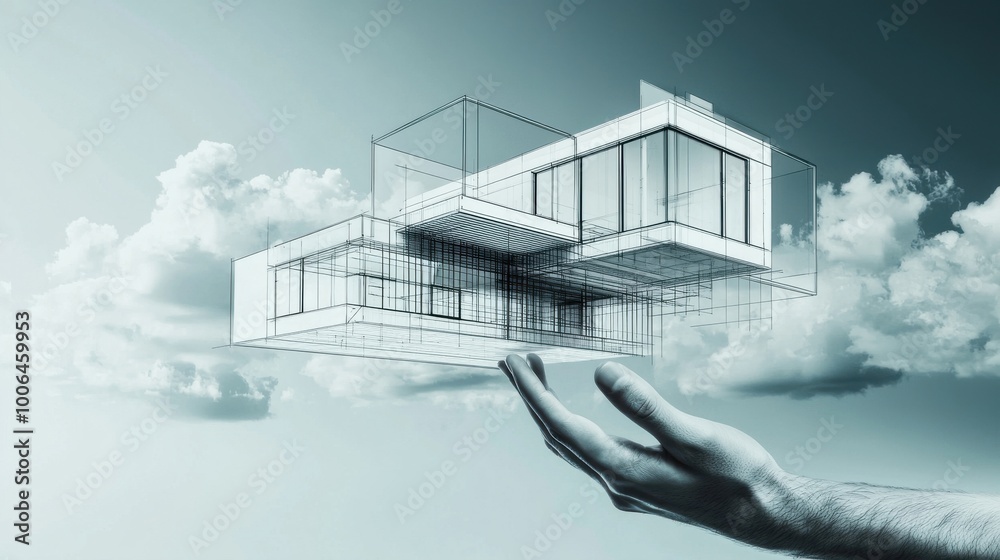 Blueprint Vision: A realistic hand holding a blueprint with clear ...