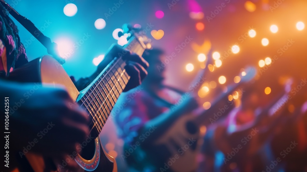 Guitar players dressed in vibrant Mexican traditional attire perform ...