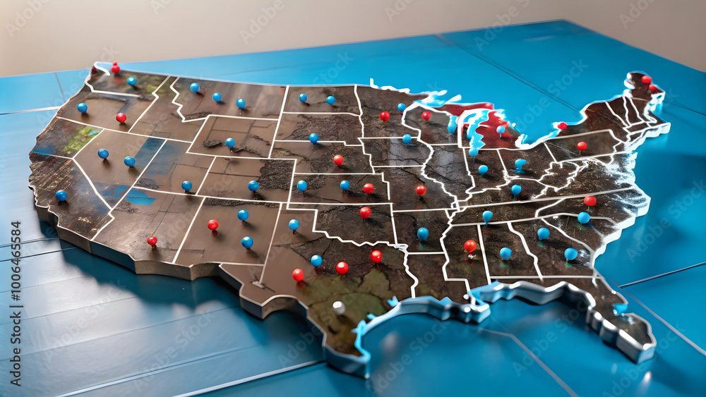 Extreme Close-Up of Holographic Electoral Map with Real-Time Vote ...