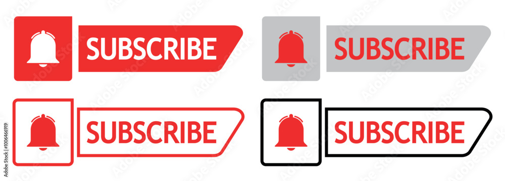 Collection of Subscribe button with bell icon. Subscription symbol ...