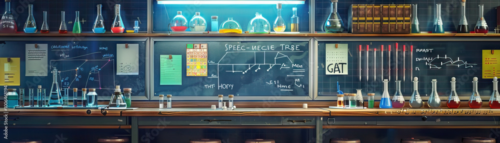 Science Lab Wall: Covered in periodic table charts, science experiment ...