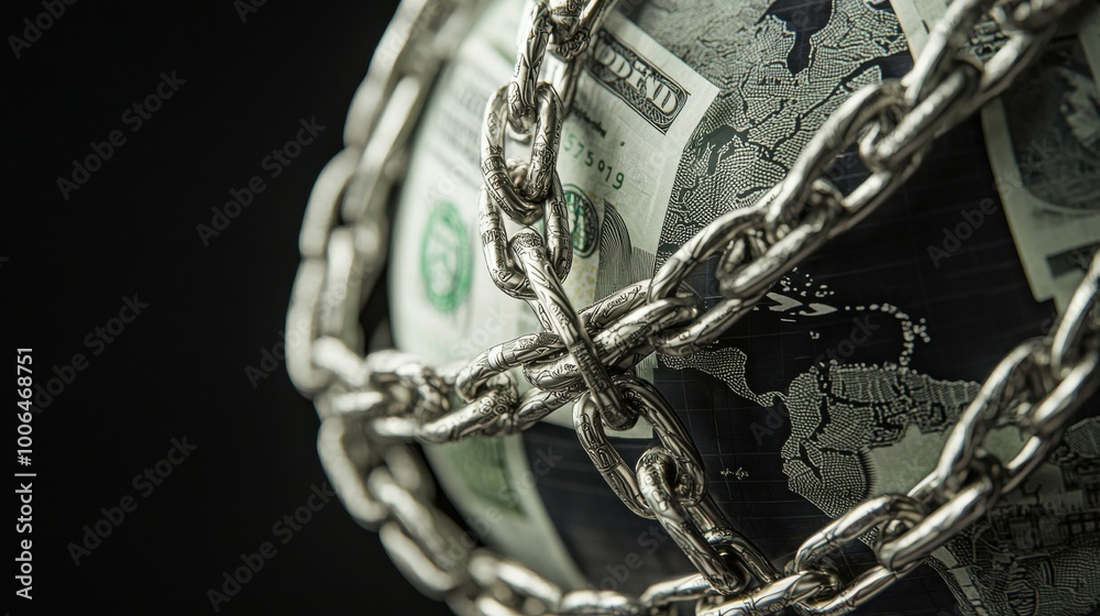 Debt Chains Across Borders: A globe encircled by large chains made of ...