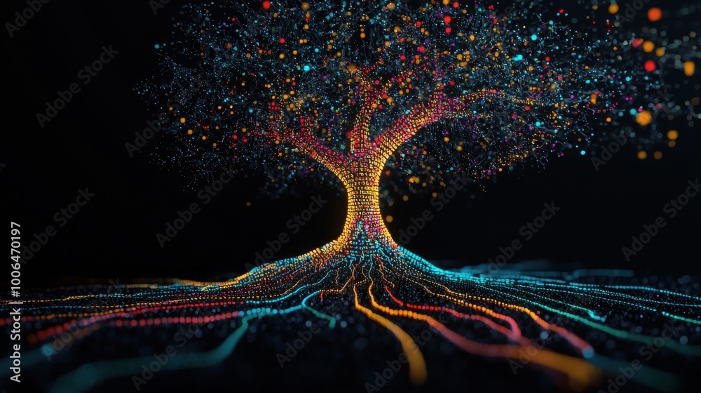 Digital Tree of Life and Work: A tree with its trunk made of binary ...