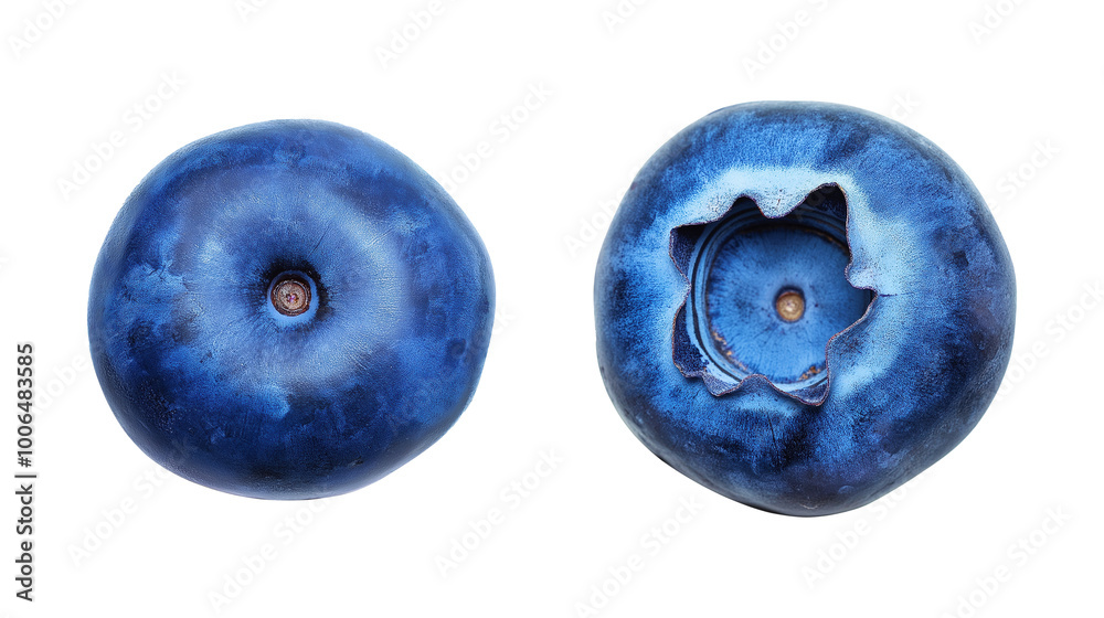Two fresh blueberries with top and bottom views image isolated ...