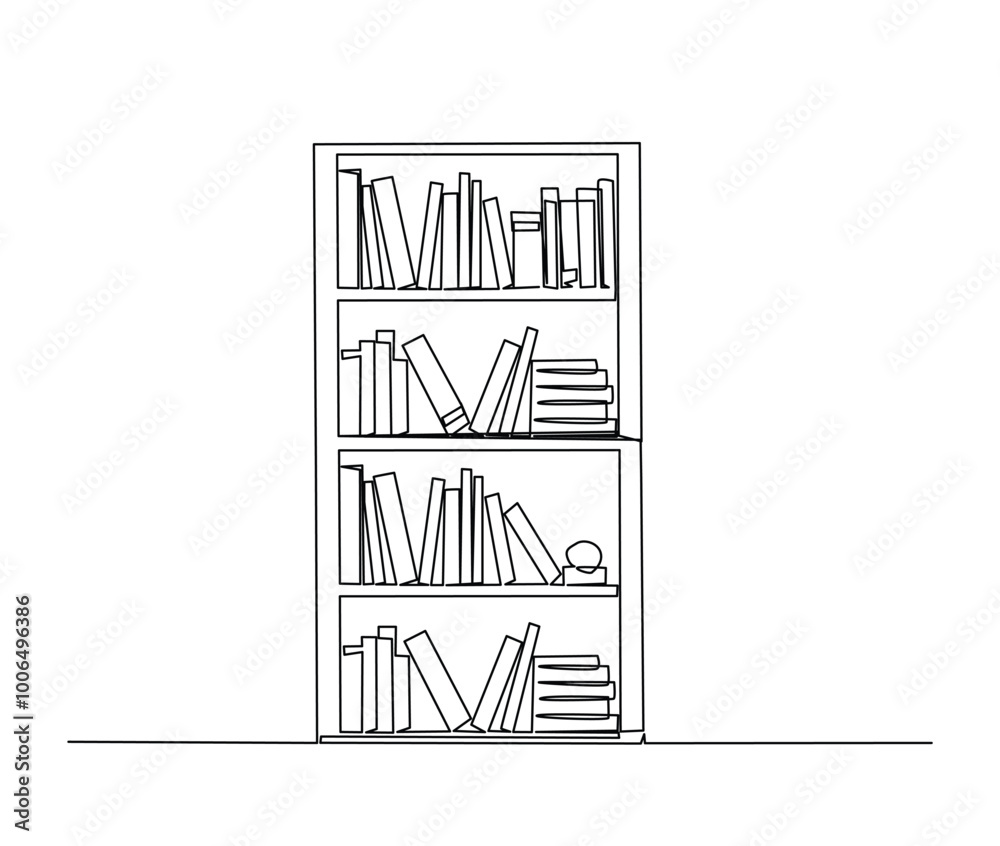 Vetor de Continuous one line drawing of library bookshelf furniture ...