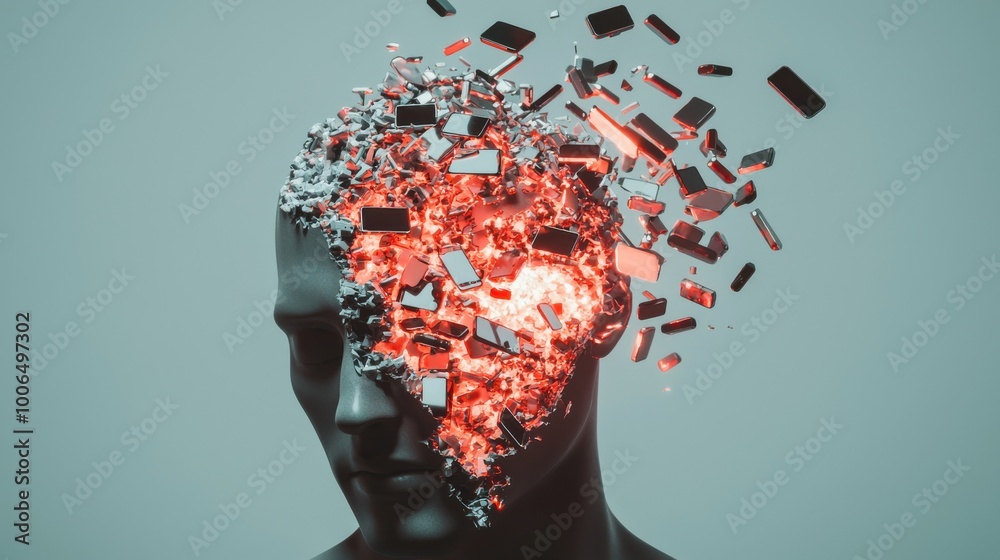 Mind Shattered: A head with glowing cracks and breaking apart, with ...