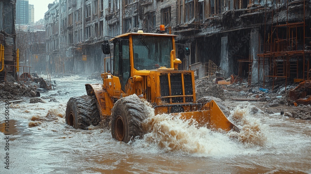 Flash floods tearing through a construction site, washing away ...