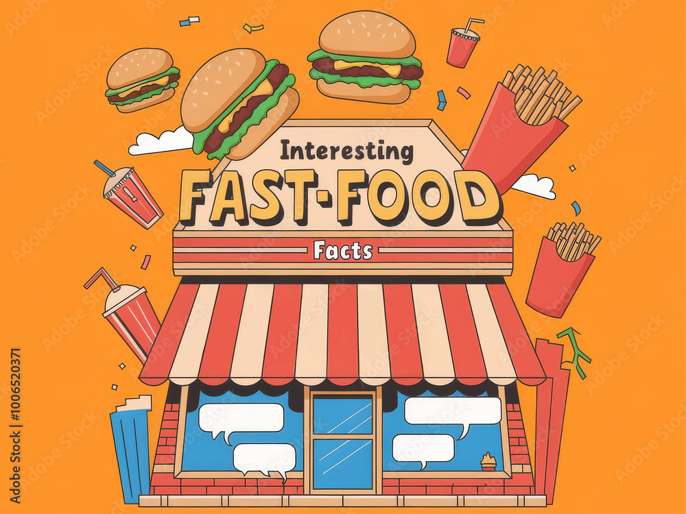 Colorful drawn fast food storefront with burgers and fries Stock ...