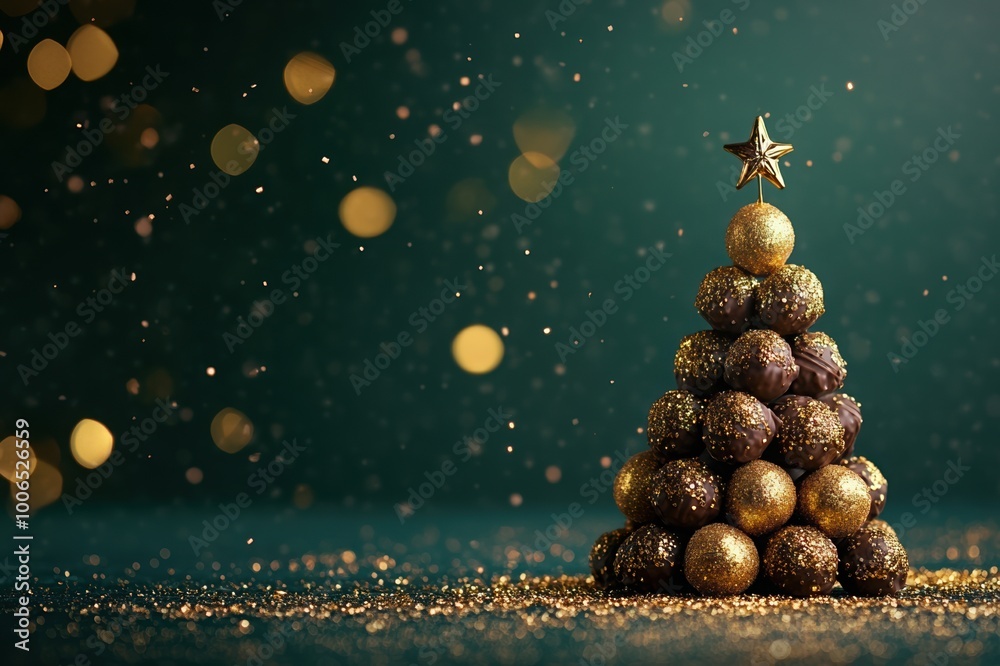 Chocolate truffles arranged like a Christmas tree, decorated with ...