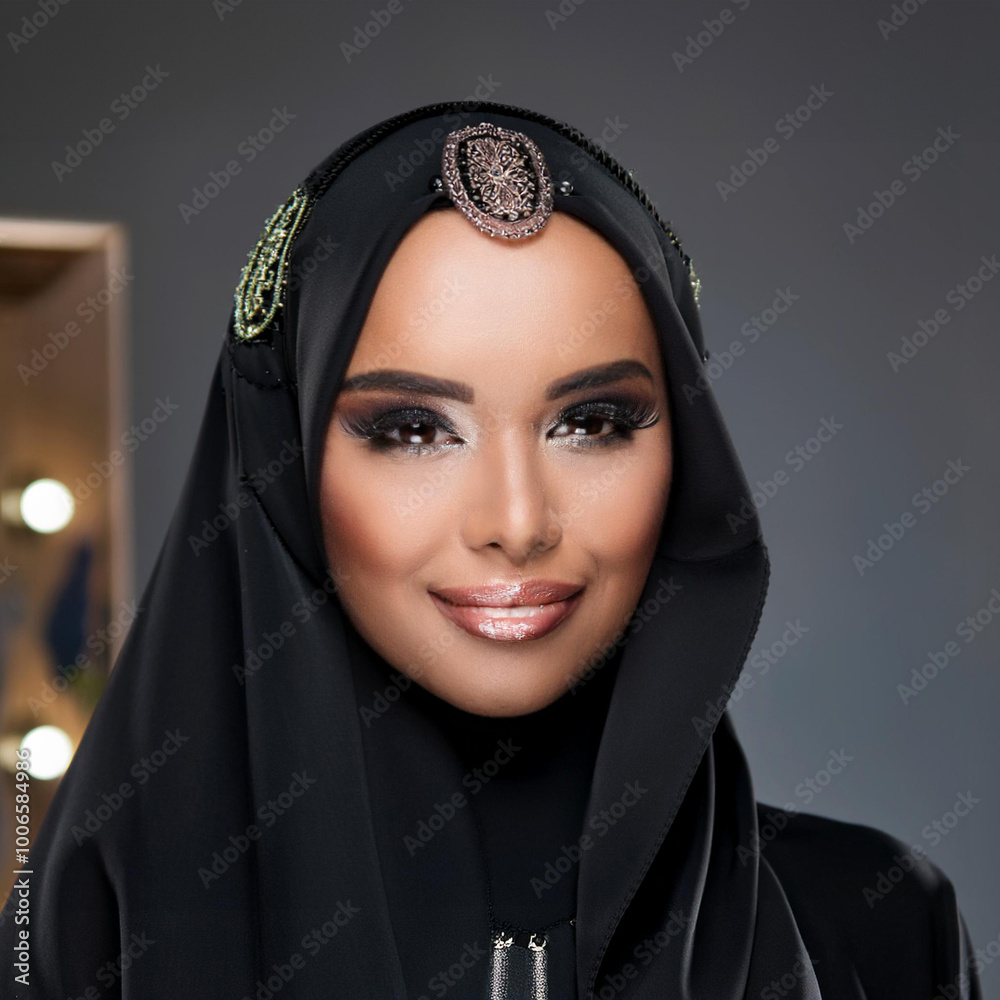 Saudi and Gulf Beautiful Woman, Wear Black Arab dress, Close portrait ...