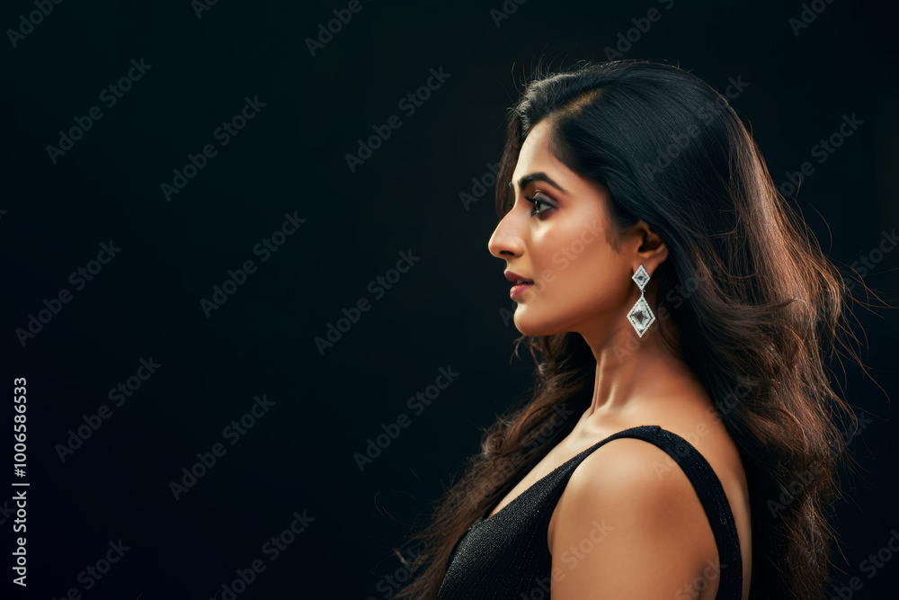 Beautiful Indian girl model side profile showing a gorgeous diamond ...