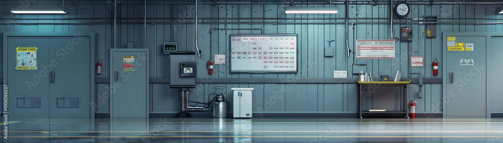 Maintenance Staff Room Wall: Covered in safety guidelines, equipment ...