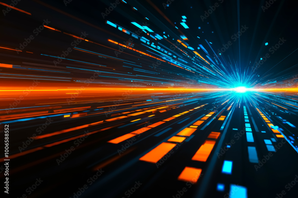 Blue And Orange Light Streaks Futuristic Light Speed 6G or 7G Optical ...