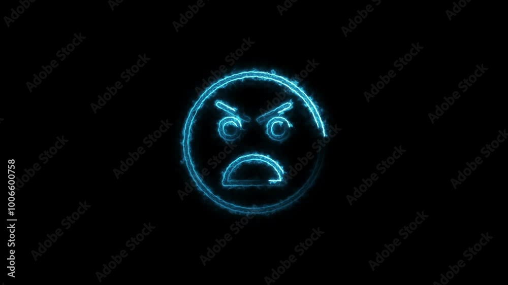 Neon angry face icon animation. Negative thinking concept. Humans head ...