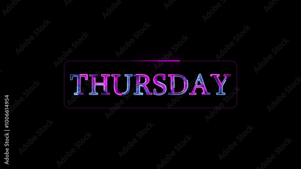 Thursday weekend holiday day. Thursday, weekend text animation. neon ...