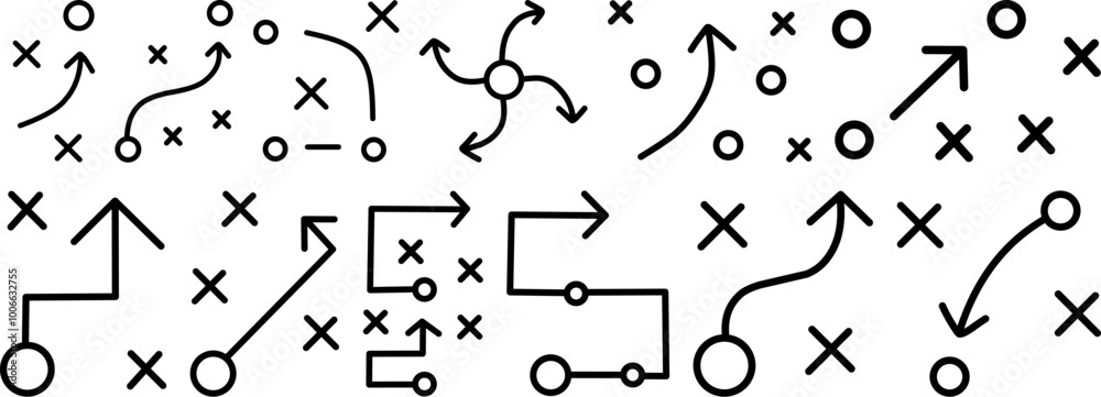 Vector Set of Strategy and Game Plan Icons, X and O Tactic Symbols ...