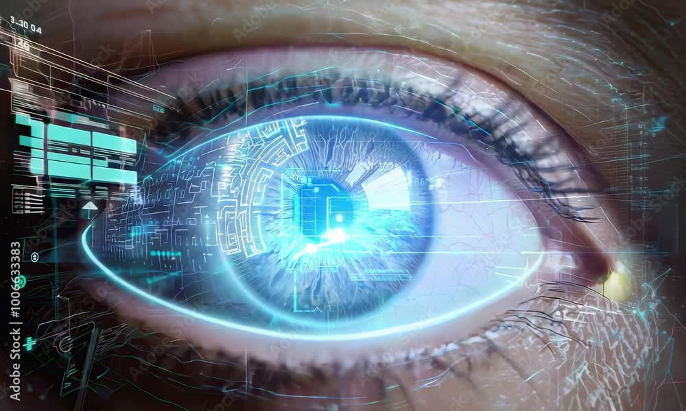 A close-up of a human eye with a digital overlay, suggesting a ...