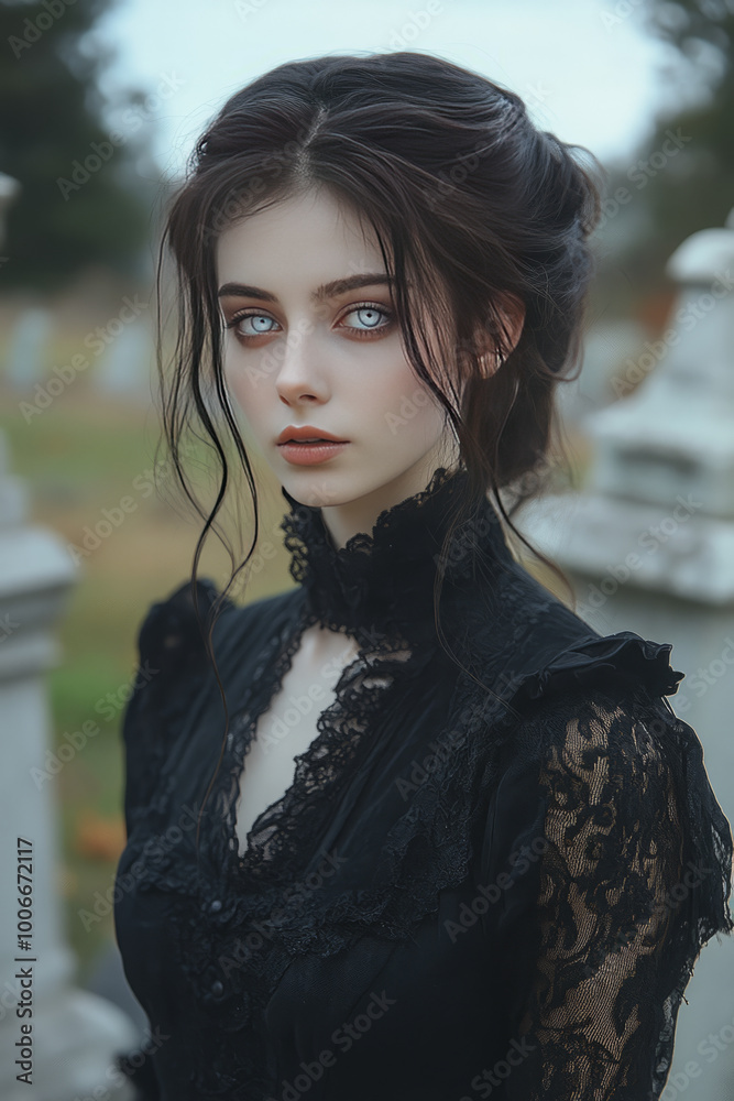 realistic 18th century translucent vampire young female ghost with ...