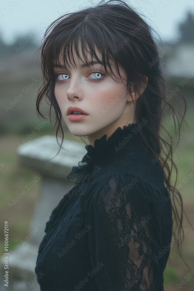 realistic 18th century translucent vampire young female ghost with ...