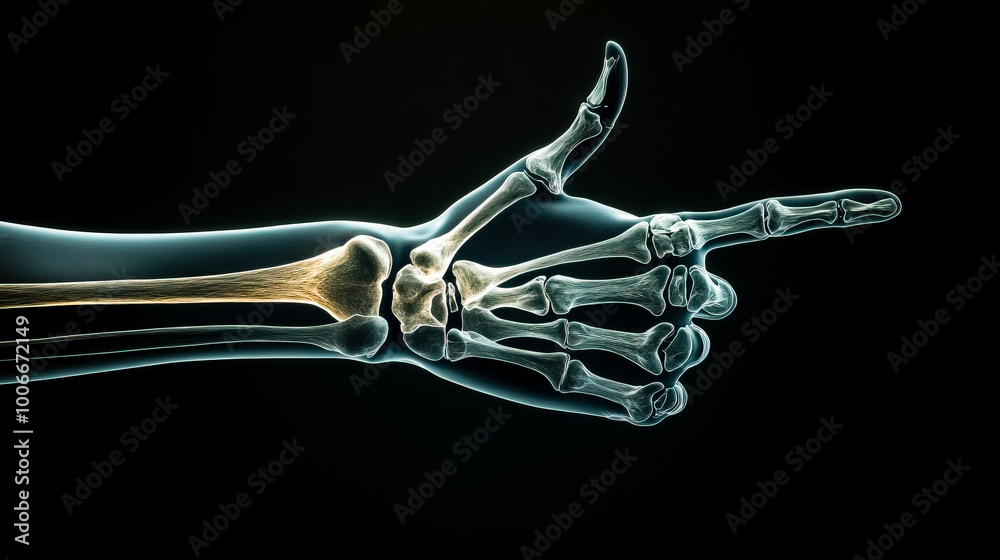 X-ray image of a human hand, showcasing the intricate bones and joints ...