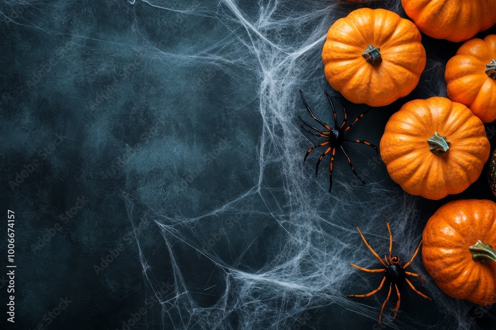 Mockup with a Halloween theme, featuring spiders, decoration, and web ...