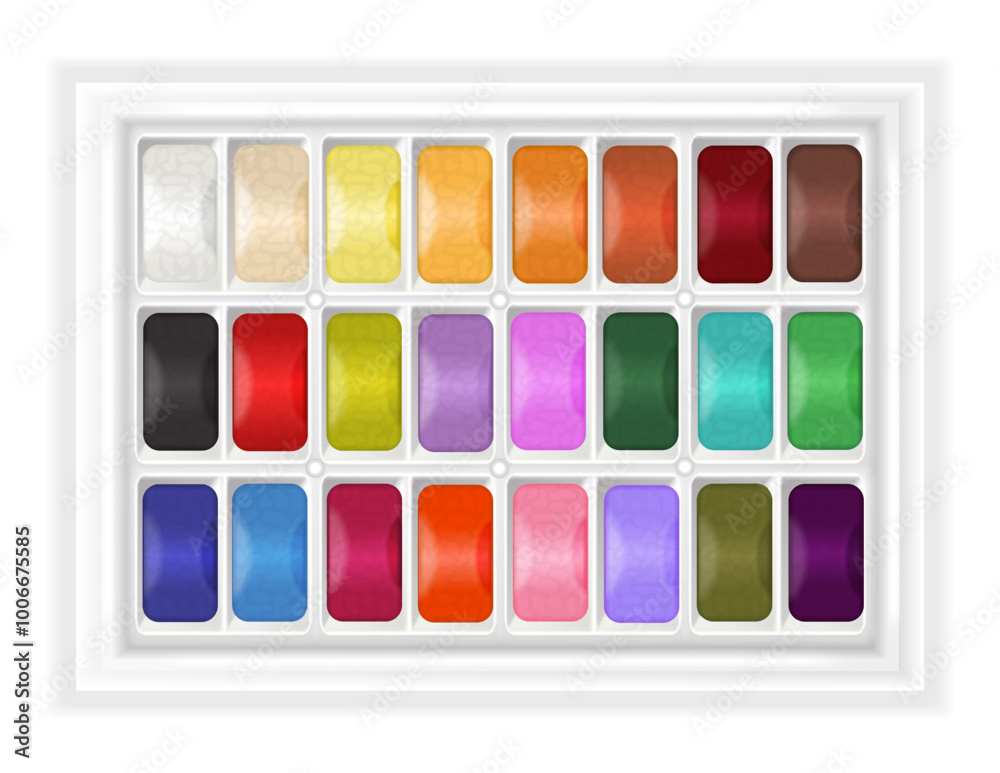 Watercolor paints. A cuvette for paint. Vector. Graphics. 24 color ...