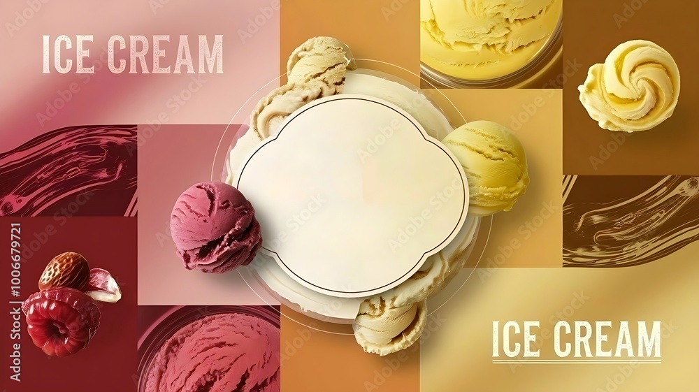 Ice cream packaging pattern and banner design with a vibrant ice cream ...