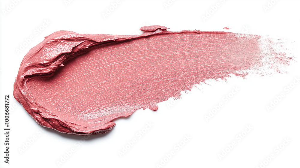 a single, elegant swatch of frosted pink lipstick on white background ...