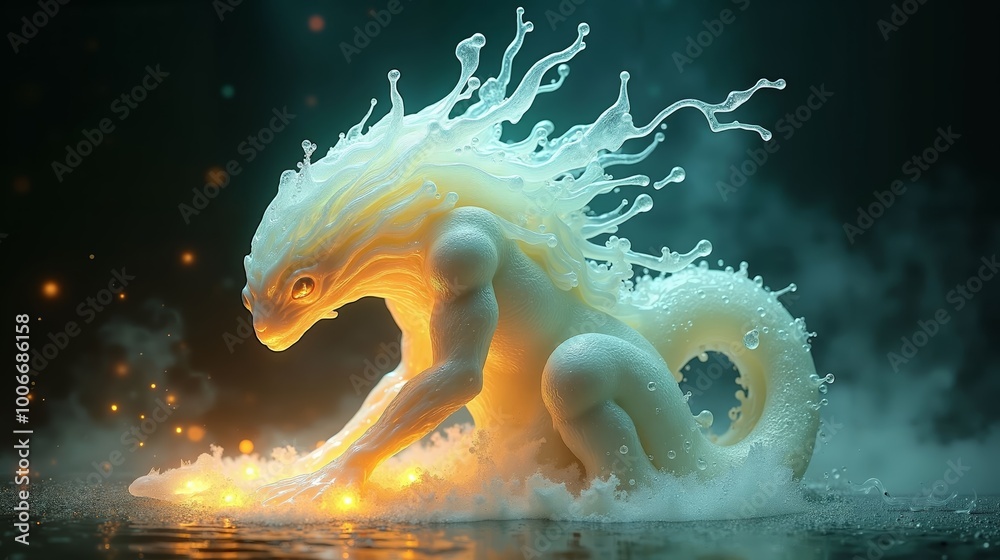 Fluid Glowing Alien Creature Shifting Between Solid and Liquid States ...