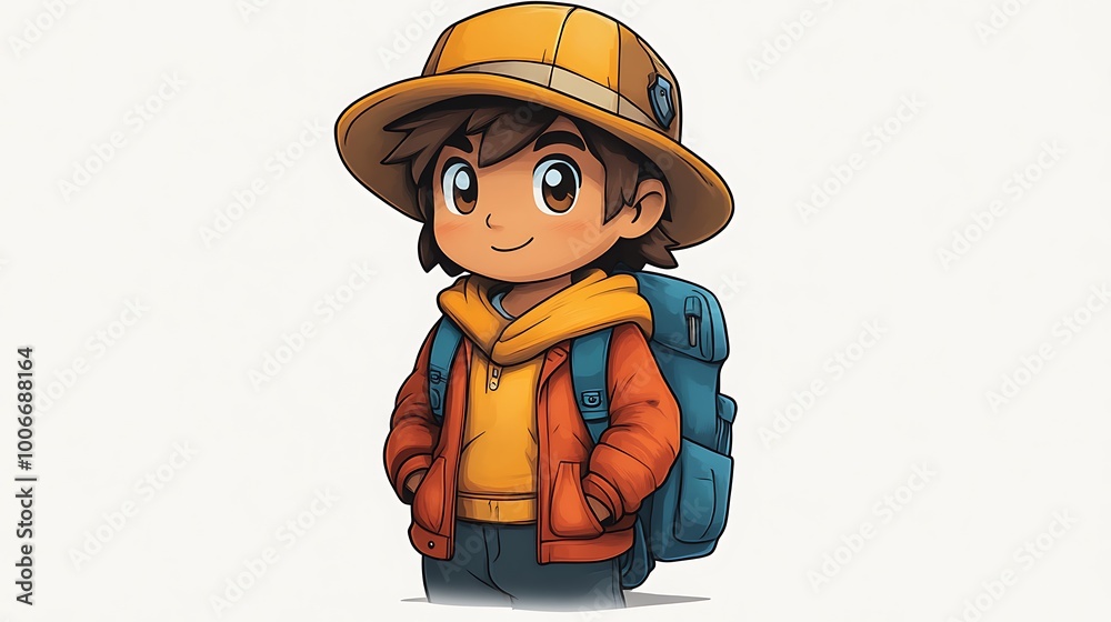 Cartoon Boy Character Illustration in Adventure Outfit Stock ...