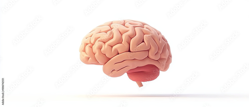 human brain is complex organ, depicted here in side view against white ...