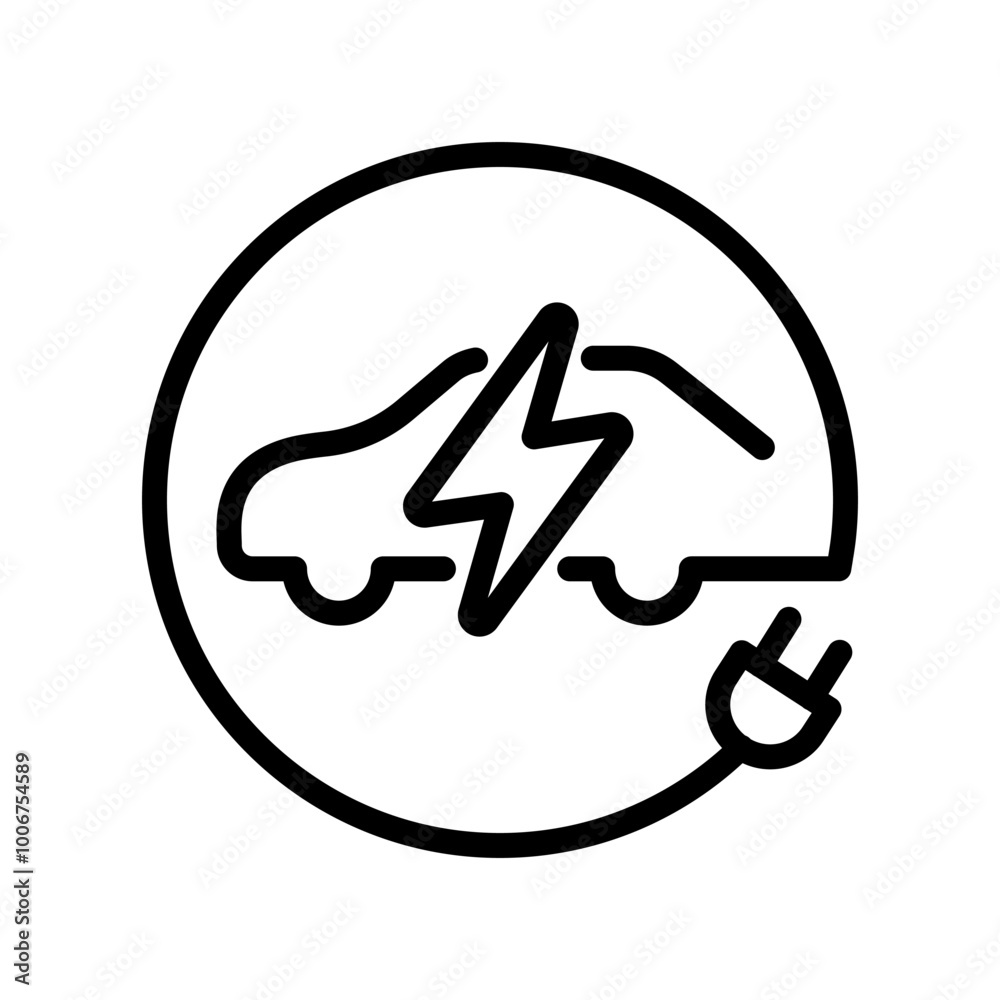 Electric car with plug icon symbol, EV car, Green hybrid vehicles ...