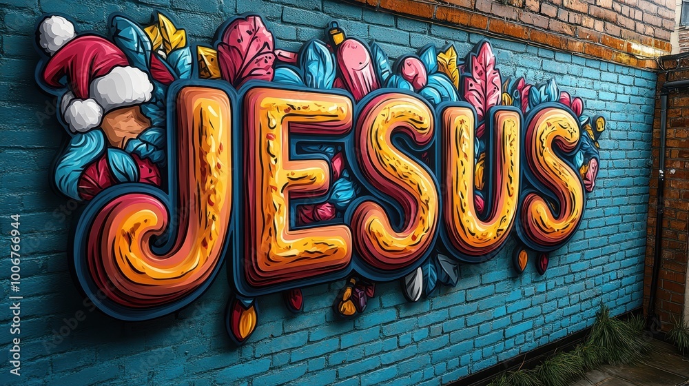Vibrant street art featuring the word 'JESUS' with colorful designs on ...