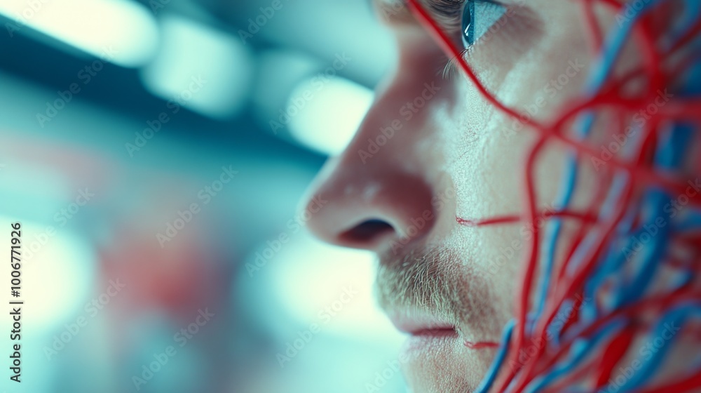 A close-up view of an anatomical model of the human face displays ...