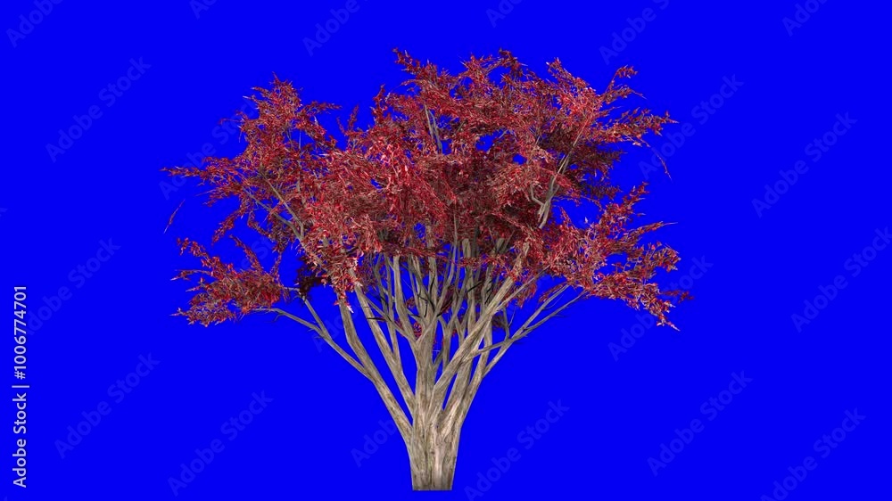3D crape myrtle tree in Autumn Fall season, with wind effect on blue ...