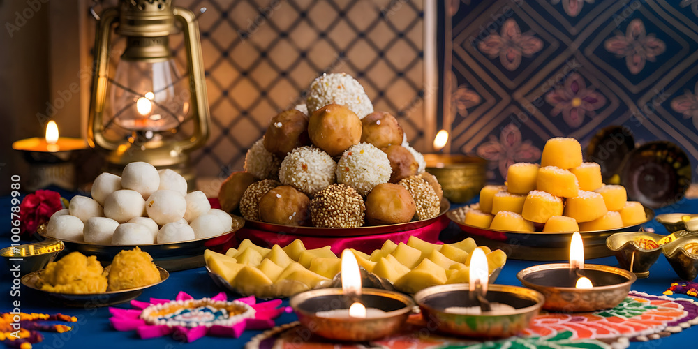 Festive Diwali Sweets Spread on a Traditional Indian Table Setting with ...