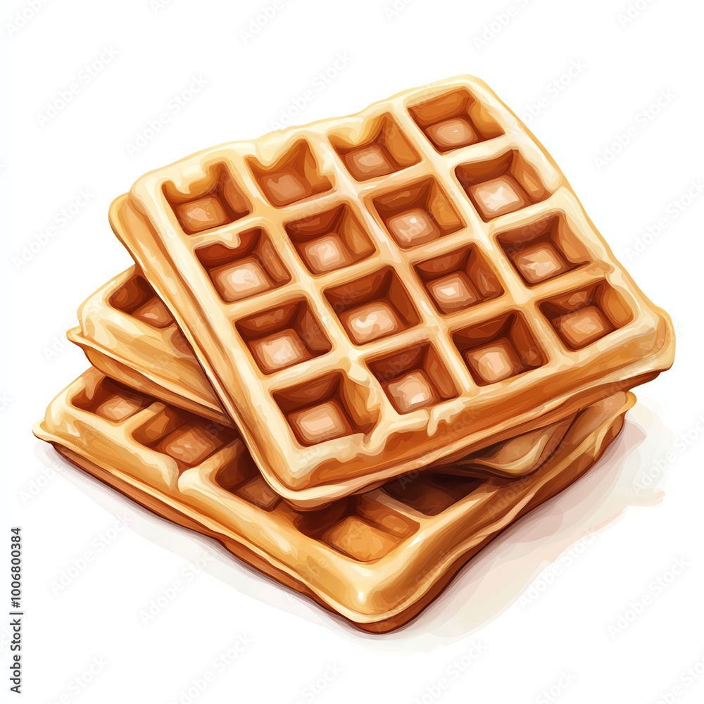 Delicious golden-brown waffles stacked on a white isolate background ...