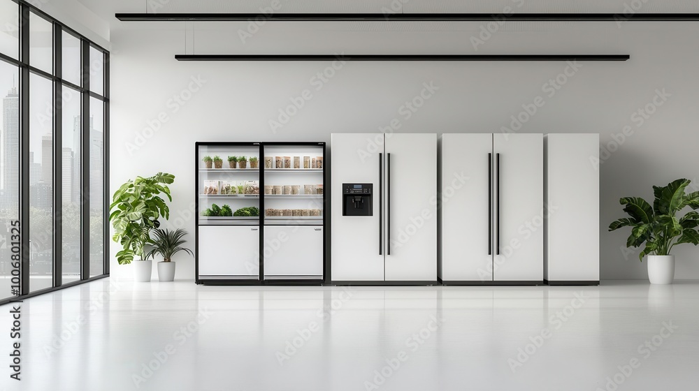 Refrigerators different types of supermarket fredges photo, mock-up ...